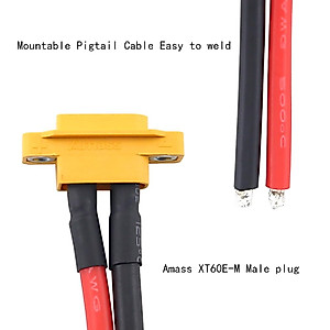 2PCS Amass XT60E-M Male plug battery connectors Mountable Pigtail Cable with 12awg 30cm Silicon Wires XT60 Panel Mount Connector for RC FPV Drone