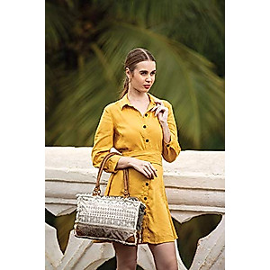 Myra Bag Symbols Upcycled Canvas & Cowhide Leather Bag S-1227