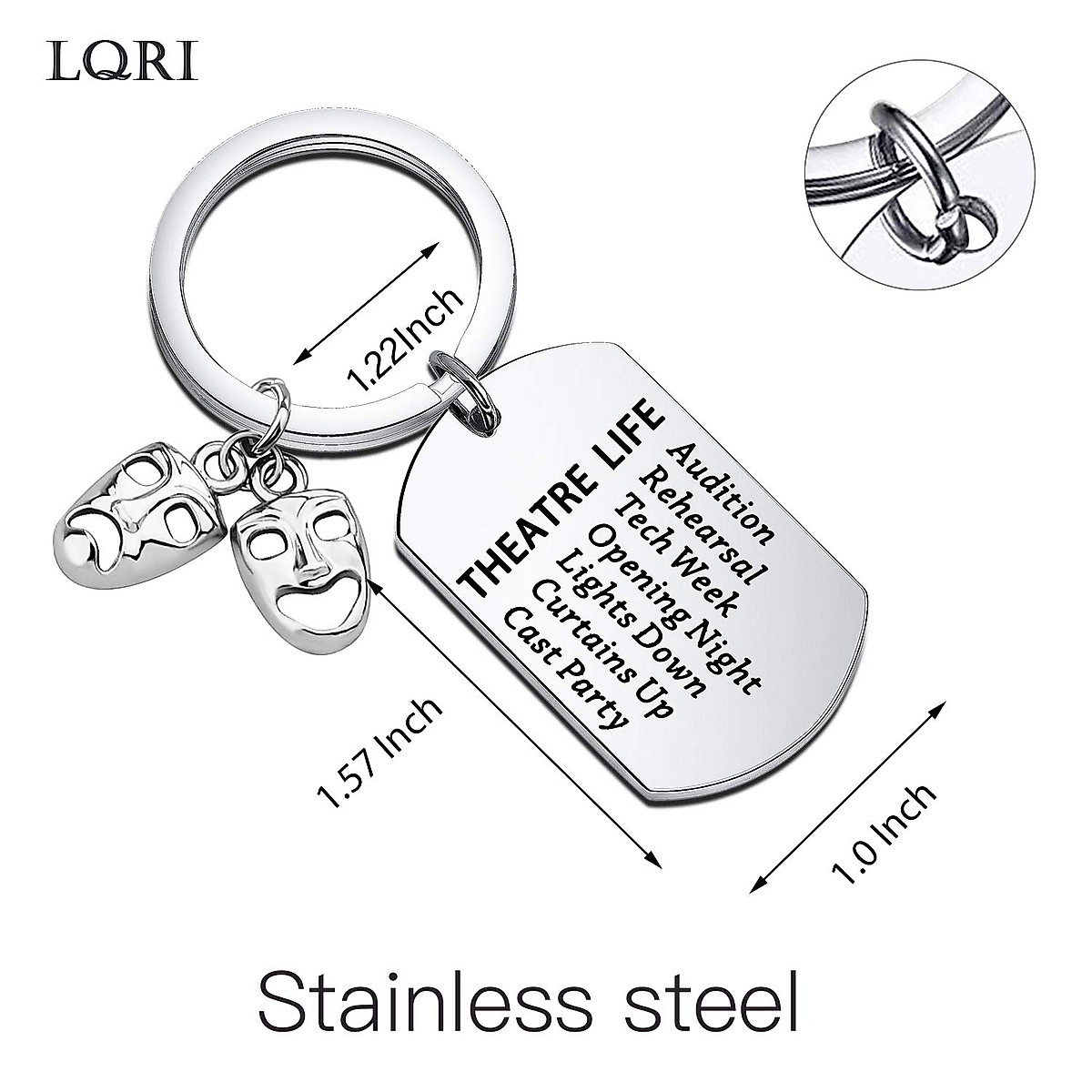 LQRI Theater Life Keychain Theatre Drama Keychain Funny Drama Actor Actress Gifts Comedy Tragedy Mask Jewelry Broadway Musical Drama Teacher Graduates Gift (d-Theater life)