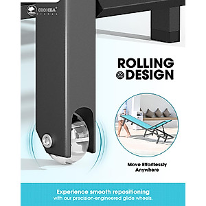 Aluminum Chaise Lounge Chair Outdoor with Wheels, Patio Lounge Chair with Adjustable 5-Position Recliner and Full Flat Tanning Chair for Patio, Beach, Pool, Lake Blue