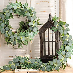 SOMYTING 2 PCS 6ft Artificial Eucalyptus Garland with Willow Leaves, Faux Greenery Garland Hanging Plants for Wedding Backdrop Arch Wall Garden Home Decor (Eucalyptus Willow Leaves, 2)