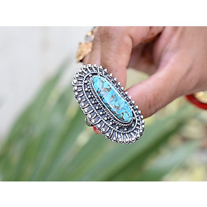 Rekha Gems Blue Copper Turquoise Ring, 925 Sterling Silver Ring, Vintage Ring , Handmade Ring, Birthday Gift, Blue Stone Ring, Boho and Hippie, Ring, Turquoise Ring, Turquoise Jewelry- BTQ-09 (9.50 US)