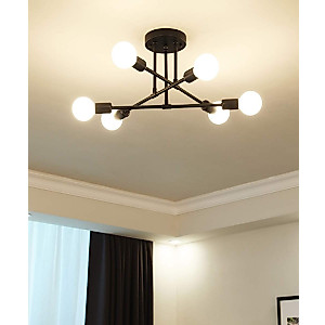 Dellemade Modern Sputnik Chandelier, 6-Light Ceiling Light, 6 LED Light Bulbs Included for Bedroom,Dining Room,Kitchen,Office (Black)