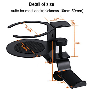 Headphone Stand with Cup Holder/2 Hidden Headset Hooks for All Headsets, 360° Adjustable & Rotating Desk Organizers for Bag/Cup/Coat/Headphone/Canned Beer/Umbrella/Data Cable/Drinks/Gloves -ZELPEAK