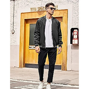 COOFANDY Men Flight Bomber Jacket Lightweight Softshell Jackets Zip Up Windbreaker Outwear Black
