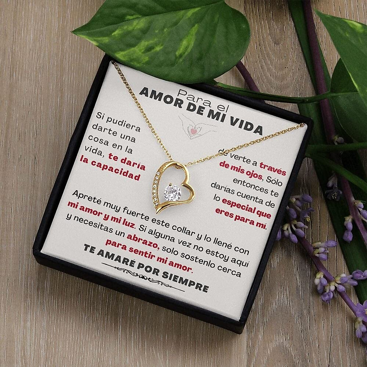 Para el Amor de mi vida - Collar Por siempre amor - forever love Red Acabado en Oro Amarillo de 18 quilates/Cajita Estandard (GRATIS)