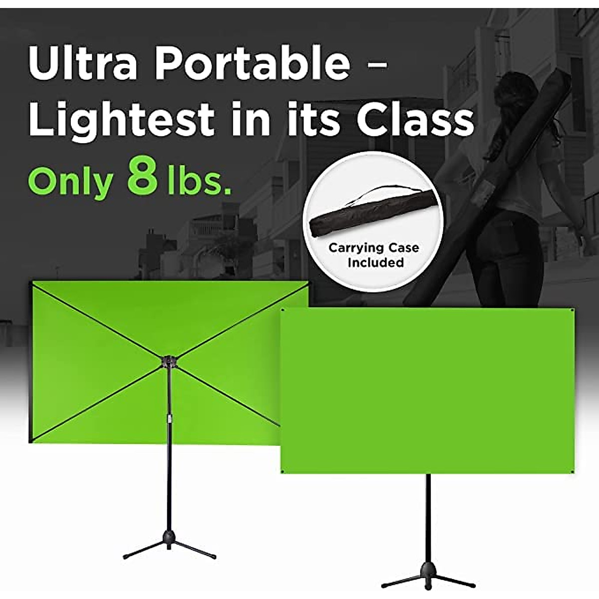 Valera Explorer Green Screen with Stand - Portable Chroma Key Panel, 1000 Free Backgrounds Included, Wrinkle Resistant Green Fabric Backdrop, Tripod & Wall Mount, Carry Case, Portrait & Wide Landscape