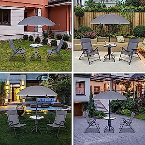 Beach Tent, Beach Cabana+Bistro Set, 4-Piece Outdoor Dining Set, Patio Furniture Set of 2 Folding Chairs, Small Glass Dining Table, and A Tilted Umbrella