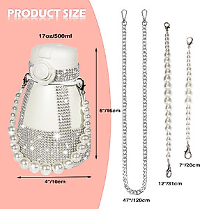 DCXYP Bling Water Bottle, Diamond Stainless Steel Insulated Straw Cup, Leak-proof 17 Oz Vacuum Thermos with 3 Sparkling Chains High-end Gift for Women