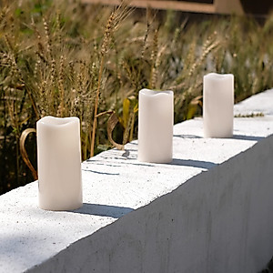 NONNO&ZGF 3X 6'' Outdoor Waterproof Flameless Candles, 3 Pack, Warm White LED Resin Rainproof Pillar Battery Plastic Candle with Remote Control/Timer.