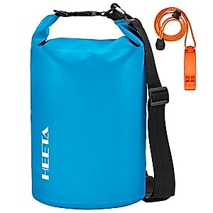 HEETA Waterproof Dry Bag for Women Men (Upgraded Version), Roll Top Lightweight Dry Storage Bag Backpack with Emergency Whistle for Travel, Swimming, Boating, Kayaking, Camping, Beach (Blue, 5L)