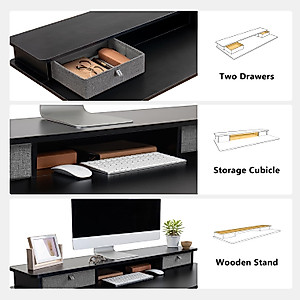 CubiCubi Electric Standing Desk with Double Drawers, 55x24 Inch Height Adjustable Sit Stand Desk with Storage Shelf, Home Office Computer Workstation, Black