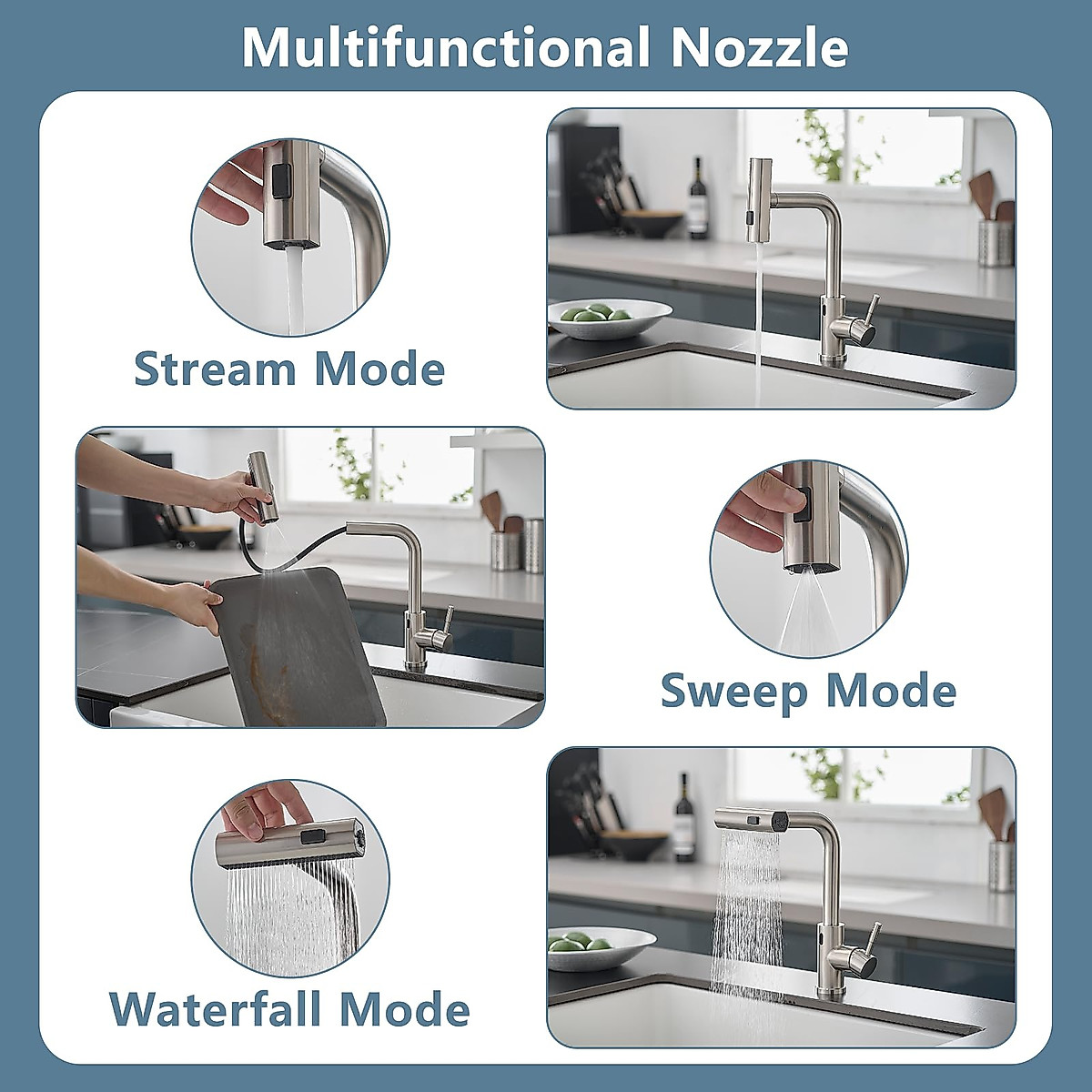 GIMILI Touchless Waterfall Kitchen Faucet with Pull Down Sprayer Brushed Nickel Single Hole Handle Stainless Steel Kitchen Sink Faucets Commercial Modern Faucets for Pull Down Sprayer Kitchen Sinks