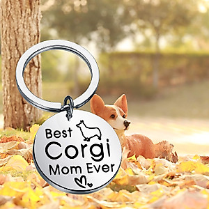 BEKECH Corgi Dog Mom Gift Corgi Dog Dad Gift Best Corgi Mom Ever Keychain Funny Paw Mom Jewelry Gift for Corgi Dog Lover(silver)
