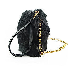 ZOSCGJMY Evening Faux Fur Handbags for Women Furry Fluffy Fuzzy Bags Purse Crossbody Shoulder Strap (Black)