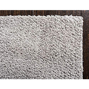 Unique Loom Studio Solid Shag Collection Urban Modern Super Soft & Plush Area Rug, 9 ft x 12 ft, Light Gray