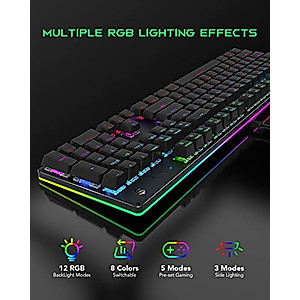 Black Shark Mechanical Gaming Keyboard Full 104-Keys All Metal Panel, LED RGB Backlit USB Wired Keyboard with Green Switch, Quiet Click Sound Mechanical Keyboard for Windows,Desktop,Computer,PC