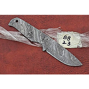 Straight Back Blank Blade Skinning Knife, 8 inches Long Hand Forged Damascus Steel 4" Scale Space with 3 Pin Hole & an Inserting Hole Space 3.5 inches Cutting Edge