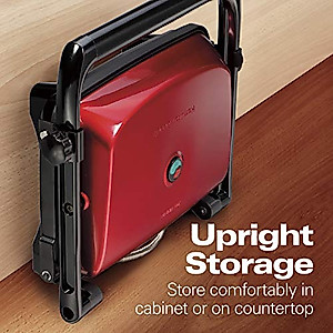 Hamilton Beach Electric Panini Press Grill with Locking Lid, Opens 180 Degrees for Any Sandwich Thickness, Nonstick 8" X 10" Grids, Red (25462Z)