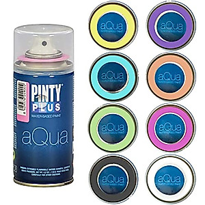 Pintyplus Aqua Spray Paint - Art Set of 8 Water Based 4.2oz Mini Spray Paint Cans. Ultra Matte Finish. Perfect For Arts & Crafts. Spray Paint Set Works on Plastic, Metal, Wood, Cardboard