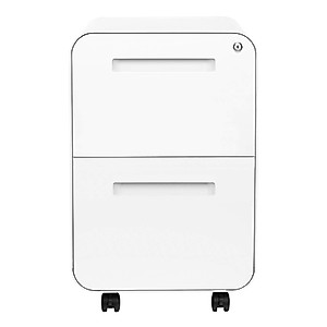 Laura Davidson Furniture Stockpile 2 Drawer Mobile File Cabinet with Lock - Under Desk Metal Filing Cabinet, Legal/Letter File Folders, Wheels and Stationary Feet, Pre-Assembled, White