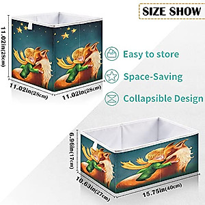 visesunny Closet Baskets Cute Boy and The Fox2 Storage Bins Fabric Baskets for Organizing Shelves Foldable Storage Cube Bins for Clothes, Toys, Baby Toiletry, Office Supply