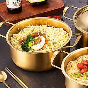 GoCirby Ramen Pot, Korean Ramen Cooking Pot With Chopsticks and Lid Spoon, Fast Noodles Cooking Pot, Great for Soup, Curry, Pasta and Stew. (Double handle) (6.3in)
