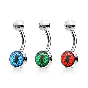 FIFTH CUE 14G Snake Eye Inlaid 316L Surgical Steel Naval Belly Button Ring (Green)