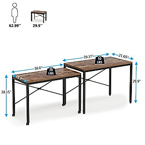 Tribesigns Two Person Computer Desk Double, 39" Simple Small Desks for Small Spaces, Large Writing Workstation + Modern Mini Table on Wheels Lockable, Home Office Desks for Bedroom Farmhouse Brown