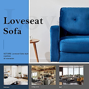 Bettermade Loveseat Sofa,Futon Sofa for Living Room, Velvet Cover Modern Design Couch,Tools-Free Assemble,2 Seats with 600 LB Load,Blue