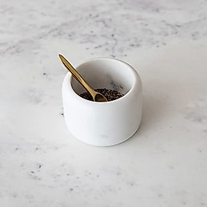 Creative Co-Op Marble Pinch Pot with Brass Spoon, Set of 2 Serveware, 4"L x 4"W x 3"H, White