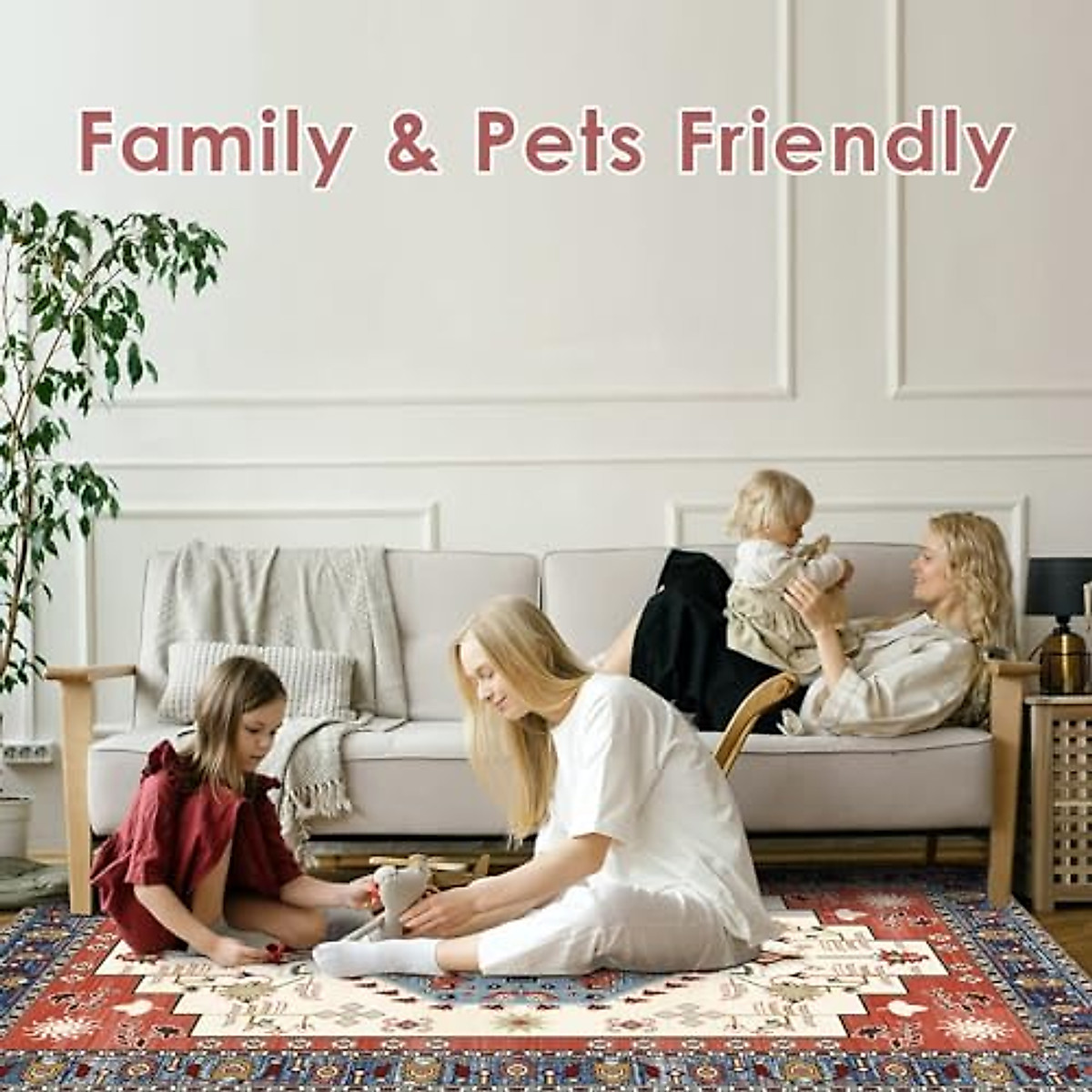 CHOSHOME Washable Rug - 5x7 Vintage Medallion Area Rugs with Non-Slip Backing Soft Stain Resistant Non-Shedding Low-Pile Floor Carpet Mat for Living Room Bedroom Kitchen Home Office,Red