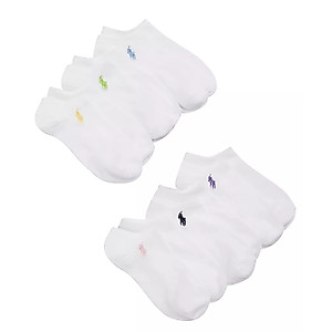 Polo Ralph Lauren Little Girls No Show Socks 6 Pack (W(6626)/B, 4-6 Years)