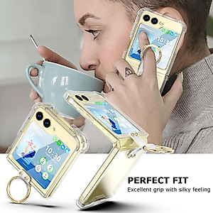 Designed for Samsung Galaxy Z Flip 5 Case Clear with Ring, Anti-Fall Shockproof Protective Phone Cover Case Compatible with Galaxy Z Flip 5 Case 5 G 2023 (Clear)