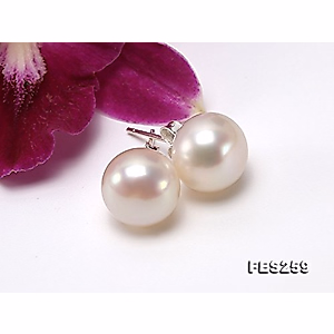 Womens Pearl 925 Sterling Silver Earrings Natural Button White Cultured Freshwater Pearl Stud Earrings AAA Quality