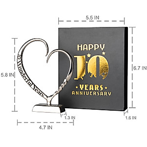 10 Year Anniversary for Her Gifts, 10th Wedding Anniversary for Couples Gifts, 10 Year Tin Anniversary Idea Gift for Wife, Hand Forged Tin Aluminum Heart Keepsake Decor, Tenth Gift for Him Anniversary