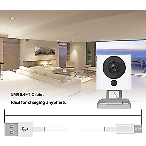 FASTSNAIL 16.4FT Power Extension Cable for WyzeCam/WyzeCam V3/ WyzeCam Pan/Wyze Cam Pan V2/ KasaCam/NestCam Indoor/Yi Cam,USB to Micro USB Charging and Data Sync Cord 2 Pack