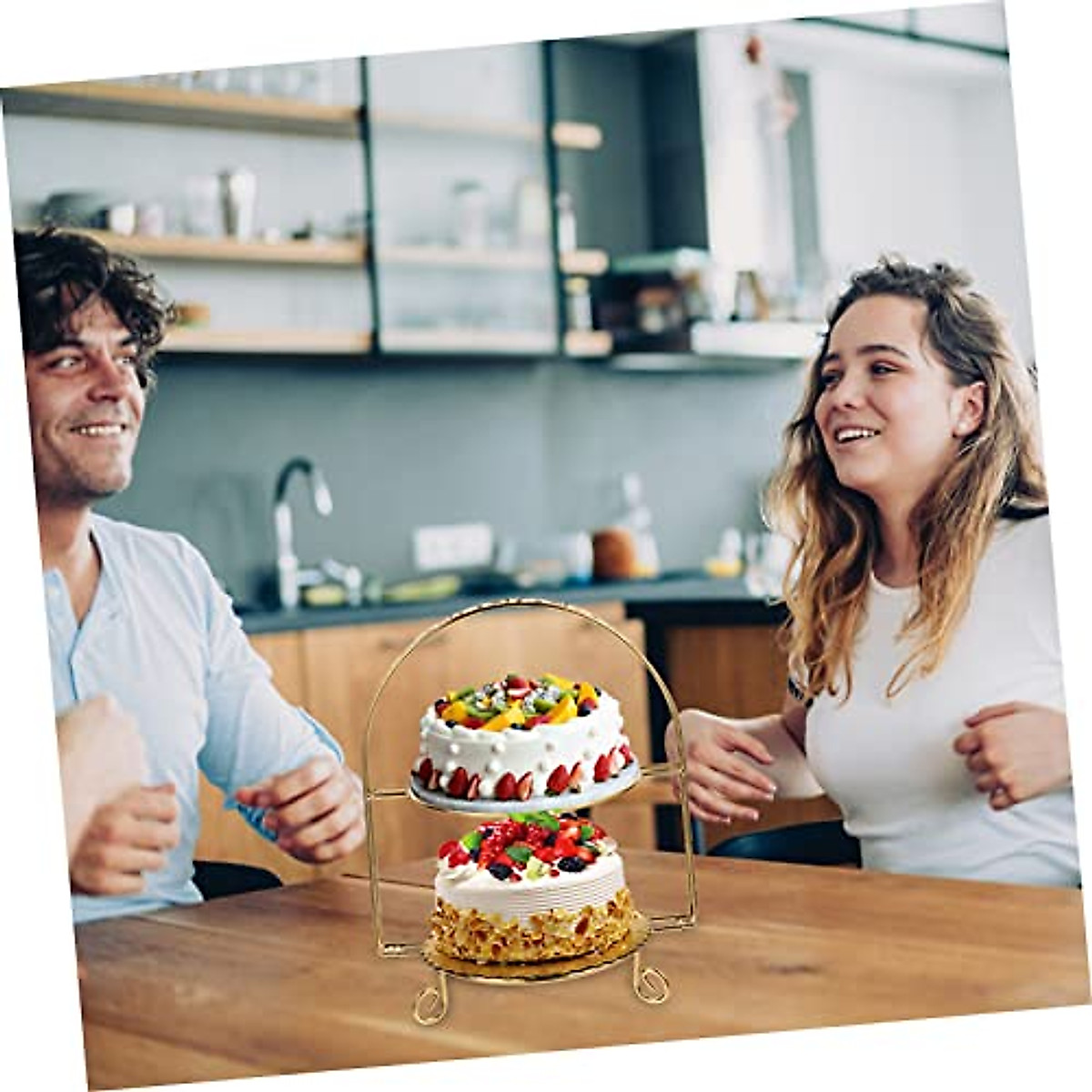 EXQUIMEUBLE Double Layer Cake Stand Muffin Stand Dessert Stand Holder Pastry Stand Birthday Cake Stand Cake Display Rack Dessert Display Plate Tea Party Serving Tray Desktop Iron Bracket