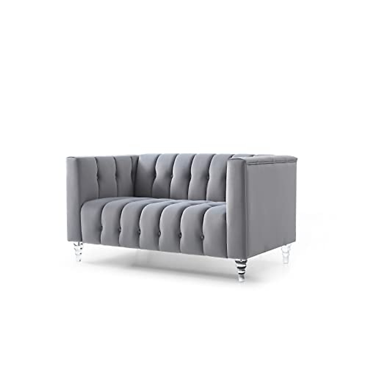 RORA&YANEAR Button Pull Sofa/Tufted Fabric Sofa/Transparent Acrylic Base Sofa(Grey)