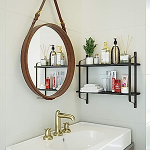 Love-KANKEI Floating Shelves Wall Mounted Industrial Wood Wall Shelves for Pantry Living Room Bedroom Kitchen Entryway, 2 Tier Heavy Duty Book Shelf Black