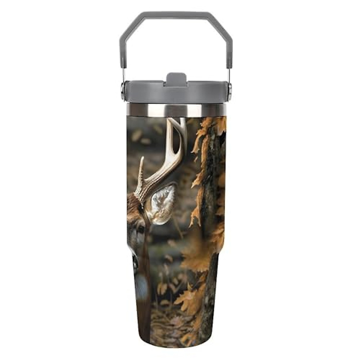 YTLKGFP 30 Oz Large Capacity Car Cup Camouflage Deer Tumbler with Handle Straw Lid Insulated Stainless Steel Water Bottle Travel Mug Leak-proof Car Cup Keeps Cold Or Hot