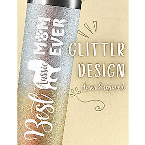 Onebttl Australian Shepherd Gifts for Women, Aussie Mom Gifts, 20 oz Glitter Silver-Gold Insulated Tumbler - Best Aussie Mom Ever