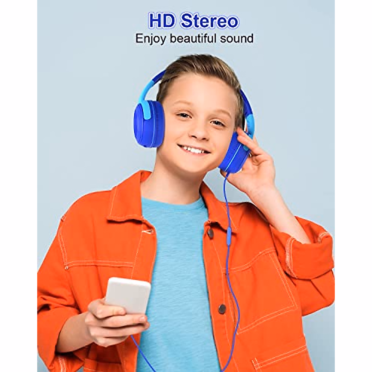 ELECDER Kids Headphones, S8 Wired Headphones for Kids with Microphone for Boys Girls, Adjustable 85dB/94dB Volume Limited, 3.5 mm Jack for School/Kindle/Smartphones/Tablet/Airplane Travel(Navy/Blue)