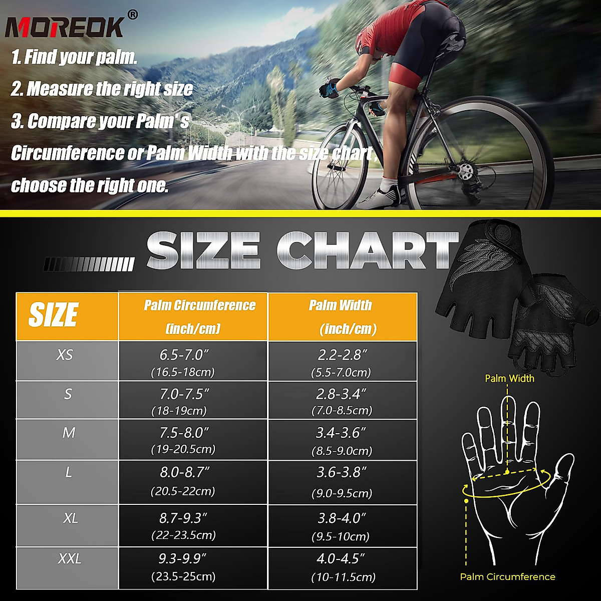 MOREOK Cycling Gloves Bike Gloves for Men/Women-[5MM Gel Pad] Biking Gloves Half Finger Bicycle Gloves Exercise Workout Gloves for Cycling/Weight Lifting/Gym/Motorcycle/Rowing-black-128-XXL