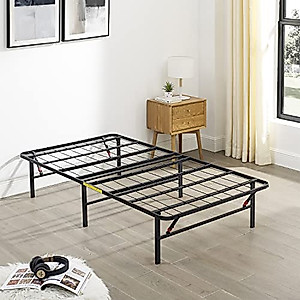 Amazon Basics Foldable Metal Platform Bed Frame with Tool Free Setup, 14 Inches High, Twin, Black
