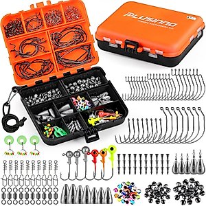 PLUSINNO 201pcs Fishing Accessories Kit, Fishing Tackle Box with Tackle Included, Fishing Hooks, Fishing Weights, Round Split Shot，Fishing Gear for Bass, Trout, Catfish