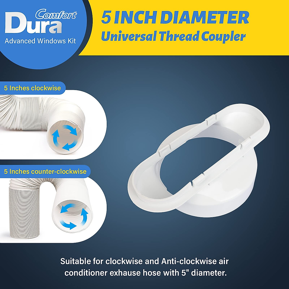 DuraComfort Portable Air Conditioner Window Kit, Sliding Vent Kit with Coupler for 5 Inches Diameter Universal Thread AC Exhaust Hose, Up to 61.8 Inches