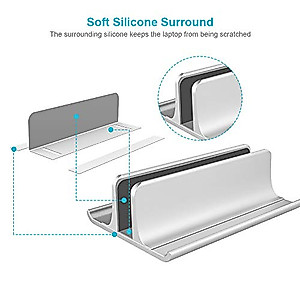 Vertical Laptop Stand Holder Adjustable Desktop Notebook Dock Space-Saving Three-in-one for All MacBook Pro Air, Mac,HP, Dell, Microsoft Surface,Lenovo, up to 17.3 inch Silver