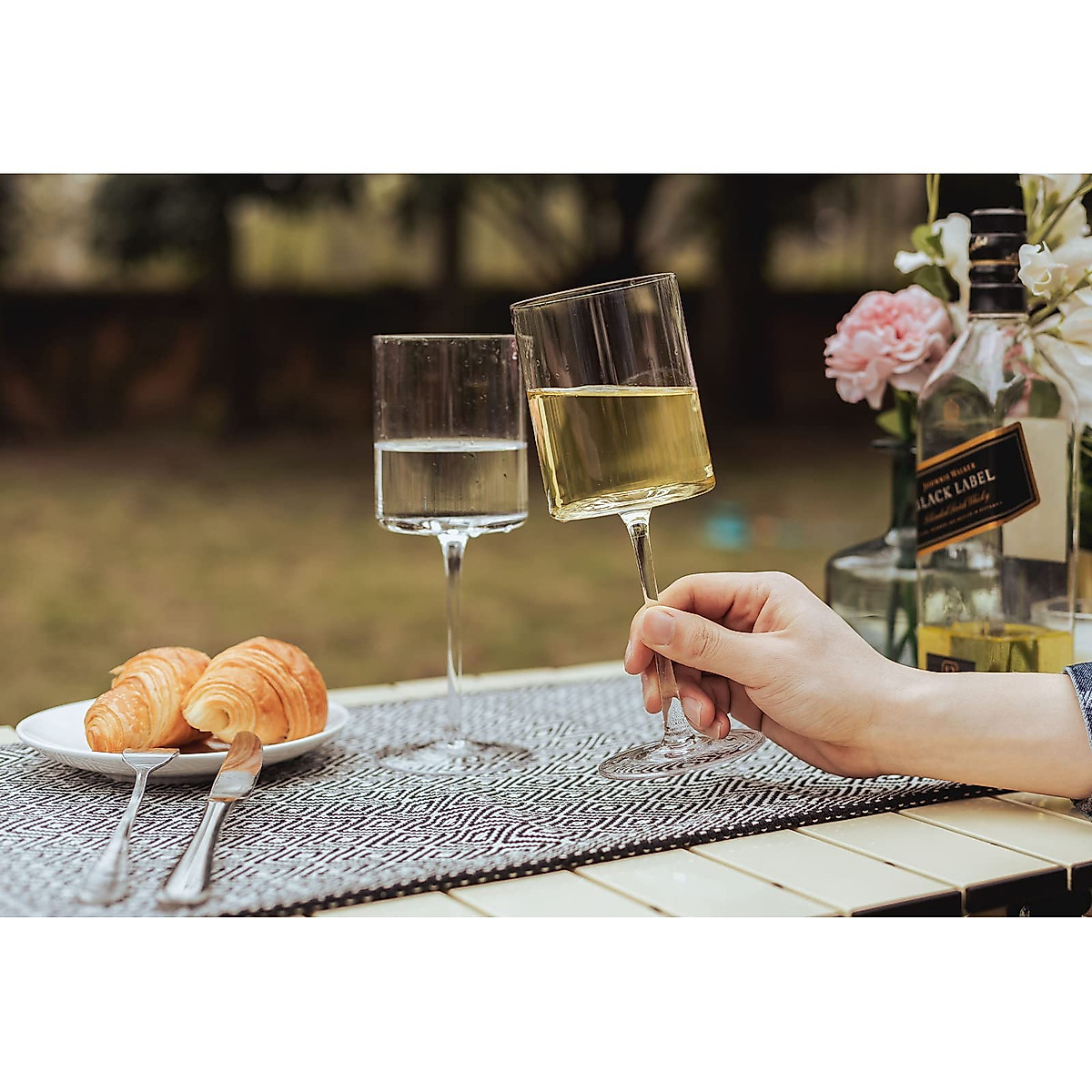 Crystal Square Wine Glasses Set Of 4-14 oz Stemware - Hand Blown Edge Wine Glasses- Red and White Wine Glasses With Stem - Premium Clear Drinkware Glassware