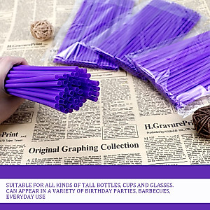 FERCAISH 200 Pcs Purple Disposable Plastic Straws, DIY Creative Handmade Flower Straws - Disposable Fruit Juice Beverage Plastic Straw for Wedding Birthday Party(10.2inches)